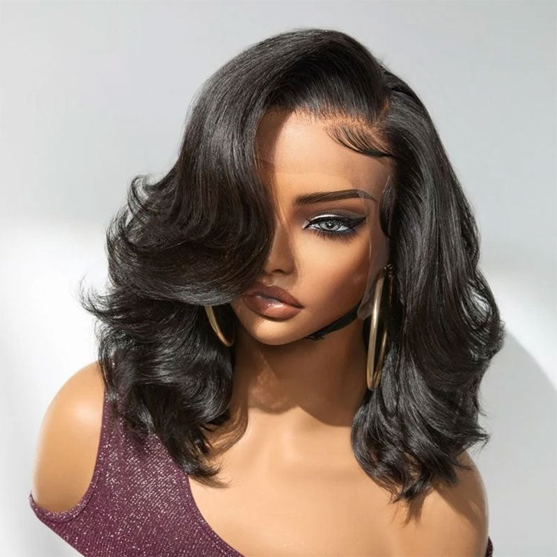 ZSF Gorgeous Natural Black Body Wave Short Bob Wig 100% Virgin Real Hu ...
