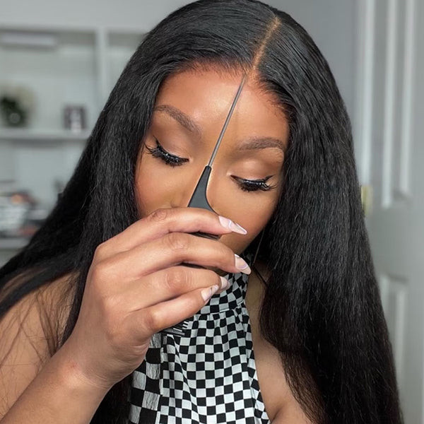 ZSF 9*6 HD Lace Glueless Kinky Straight Wig Pre-Cut Tiny Knots Drawstr ...
