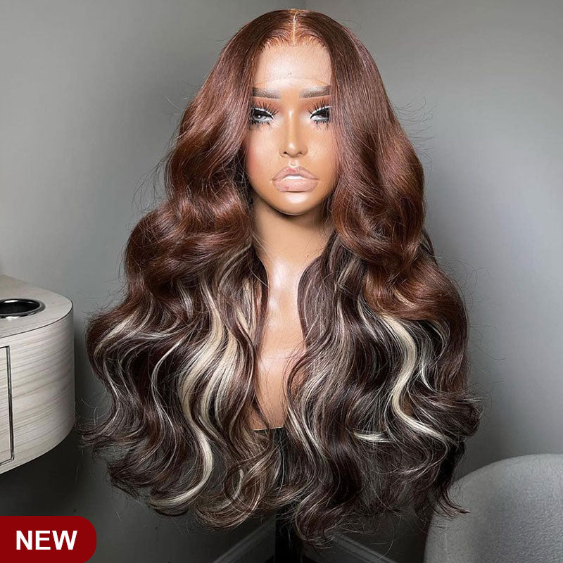 ZSF Glueless Pre Cut HD Lace Wig Light 4/S613 Brown Mixed Blonde Black ...