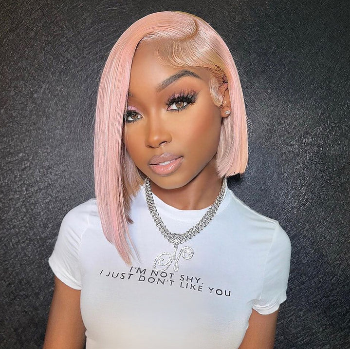 ZSF Hair Short Light Pink Bob Straight Lace Human Hair Wigs Natural Ha ...