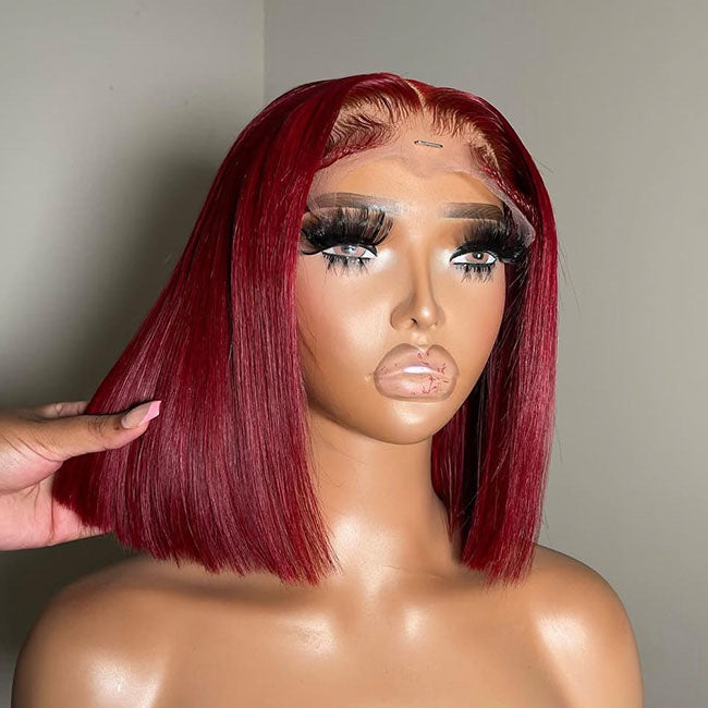 ZSF Hair Bob Lace Wig Dark Burgundy Color Short Bob Straight Wig 1 Pie ...