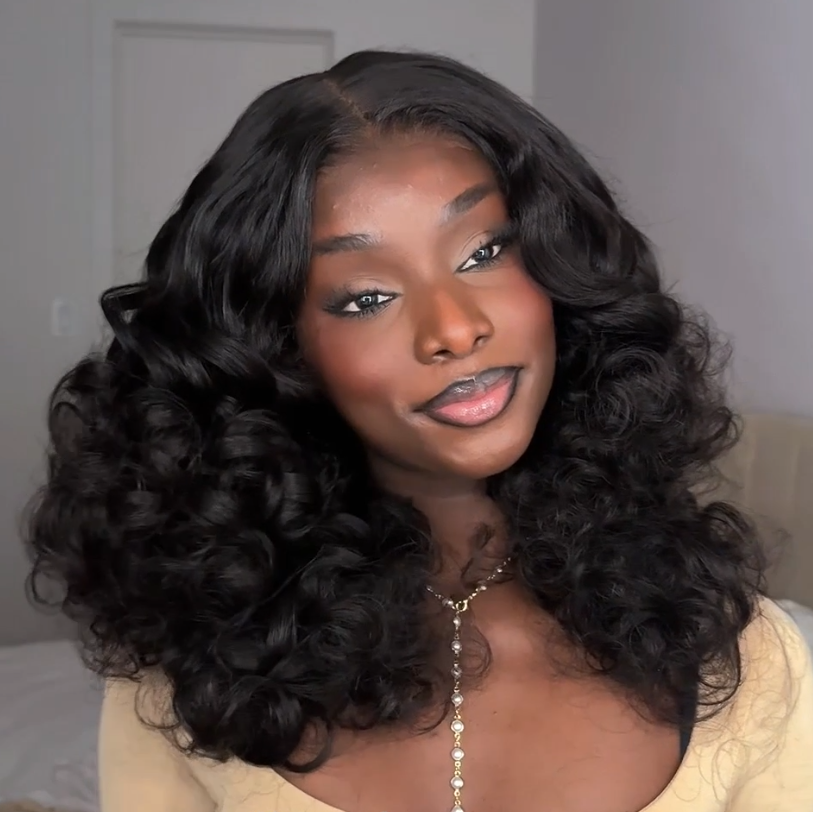 ZSF Bouncy Curly HD Lace Closure Wig Pre-Cut Wear Go Unprocessed 100% ...