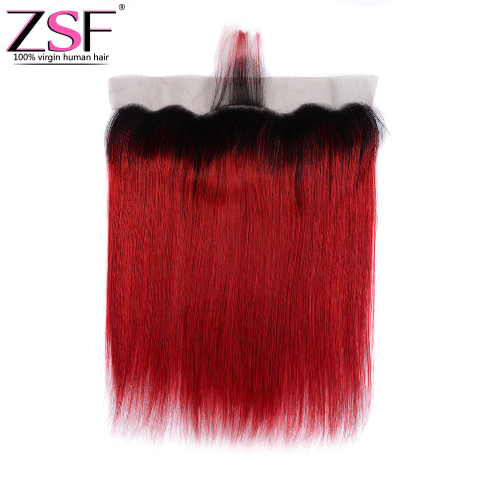 ZSF Hair Grade 1B Red/All Red Ombre Straight Lace Frontal 13x4 Free Pa ...